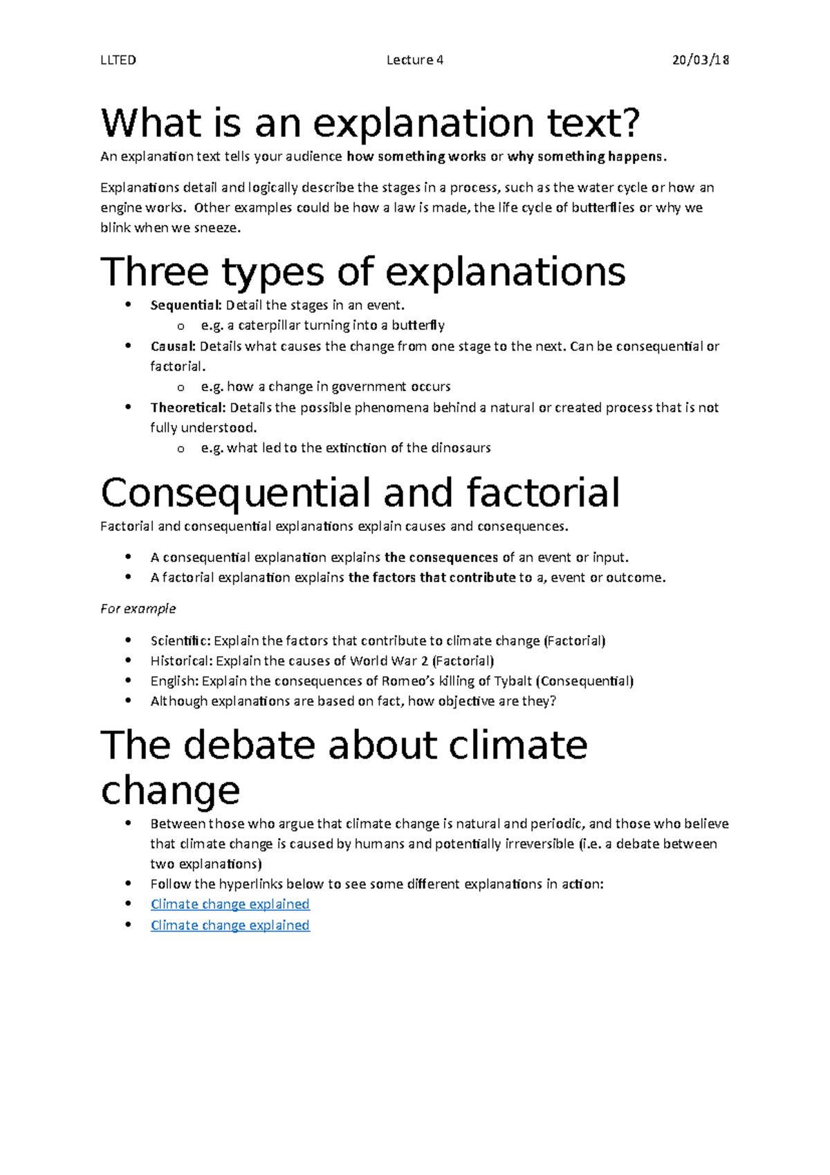 Explanation Writing - LLTED Lecture 4 What is an explanation text? An ...