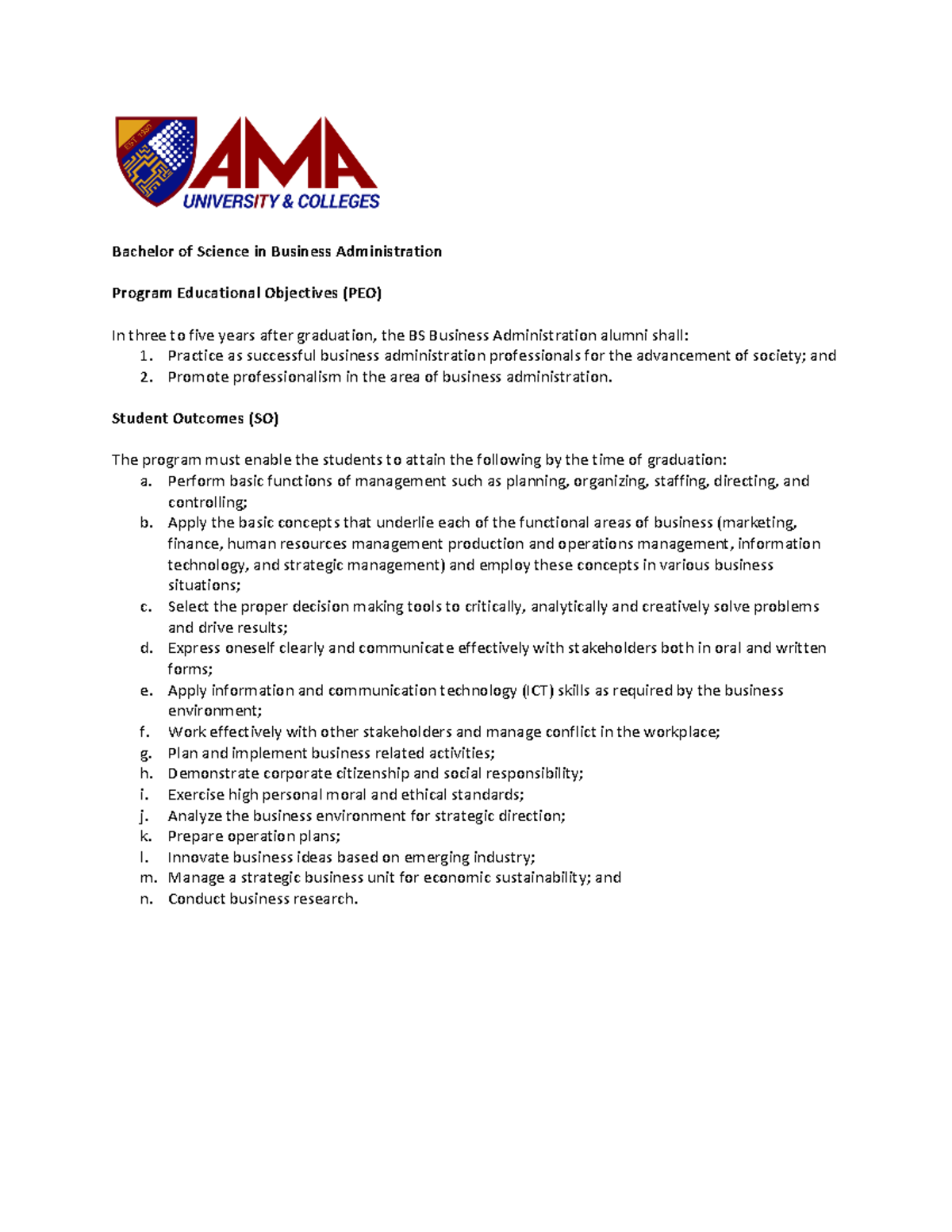 BSBA Program Details - Bachelor of Science in Business Administration ...