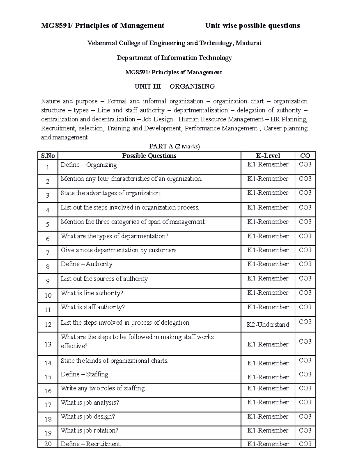 Unit 3 pom question bank - MG8591/ Principles of Management Unit wise possible questions ...