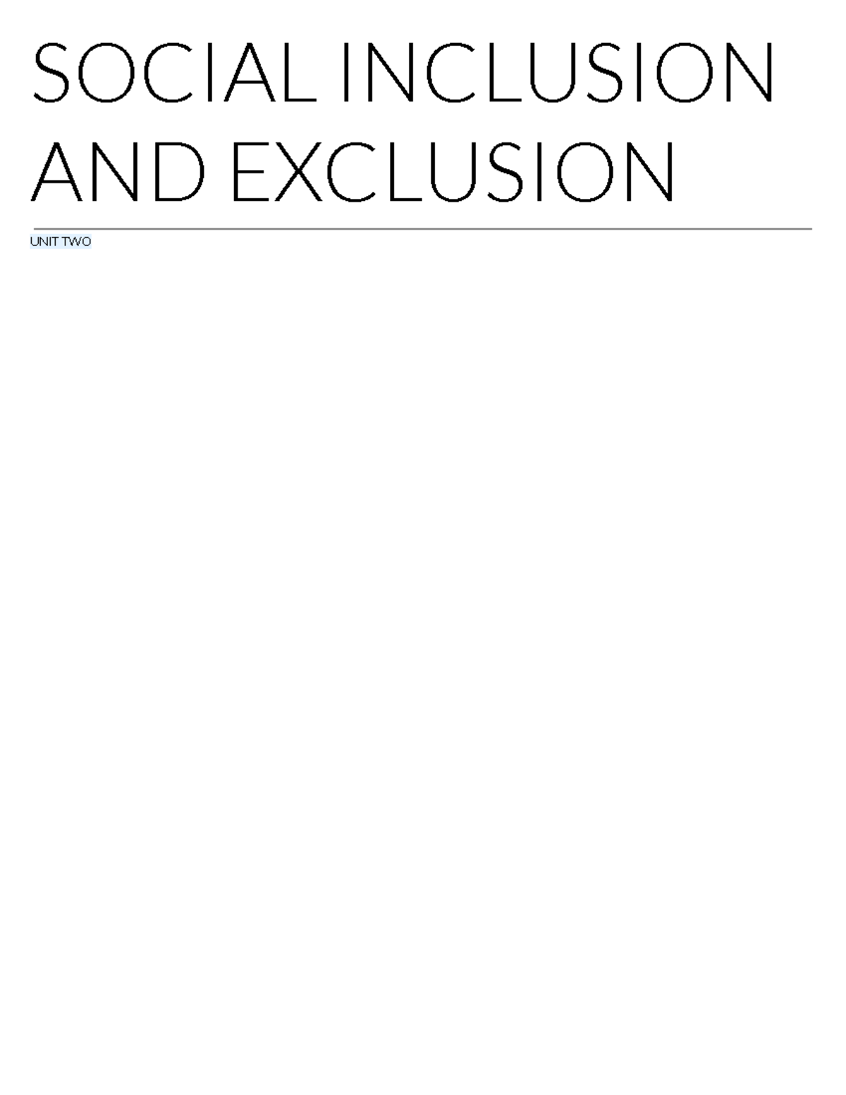 Social Inclusion and Exclusion - SOCIAL INCLUSION AND EXCLUSION UNIT ...