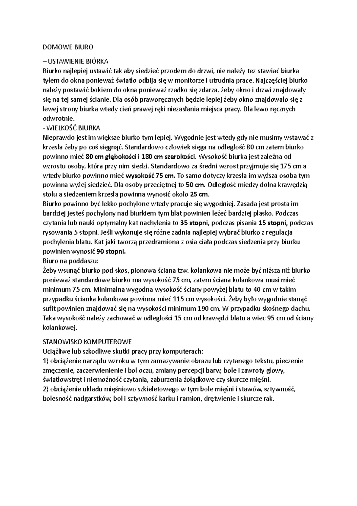 Wykład 2 Ergonomia stanowiska pracy - DOMOWE BIURO – USTAWIENIE BIÓRKA ...
