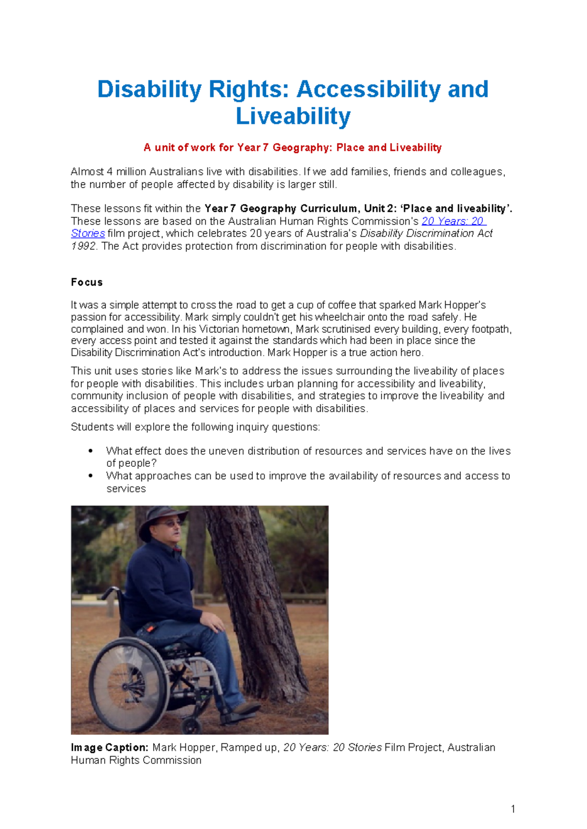 Year 7 Geography - Place and Liveability - Disability Rights ...