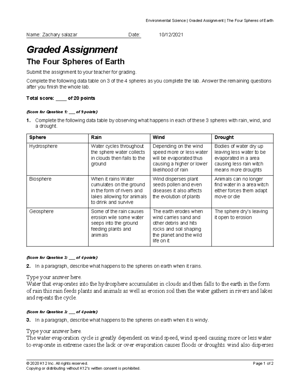 Biospheres - Bio - Environmental Science | Graded Assignment | The Four ...