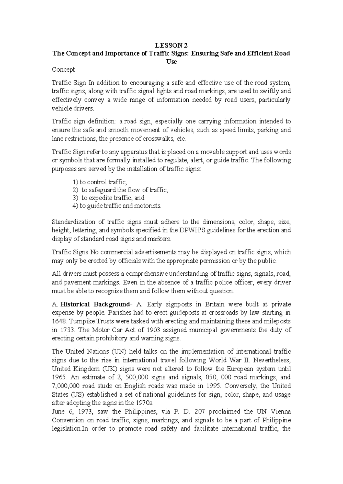 Lesson-2 - descriptive - LESSON 2 The Concept and Importance of Traffic ...