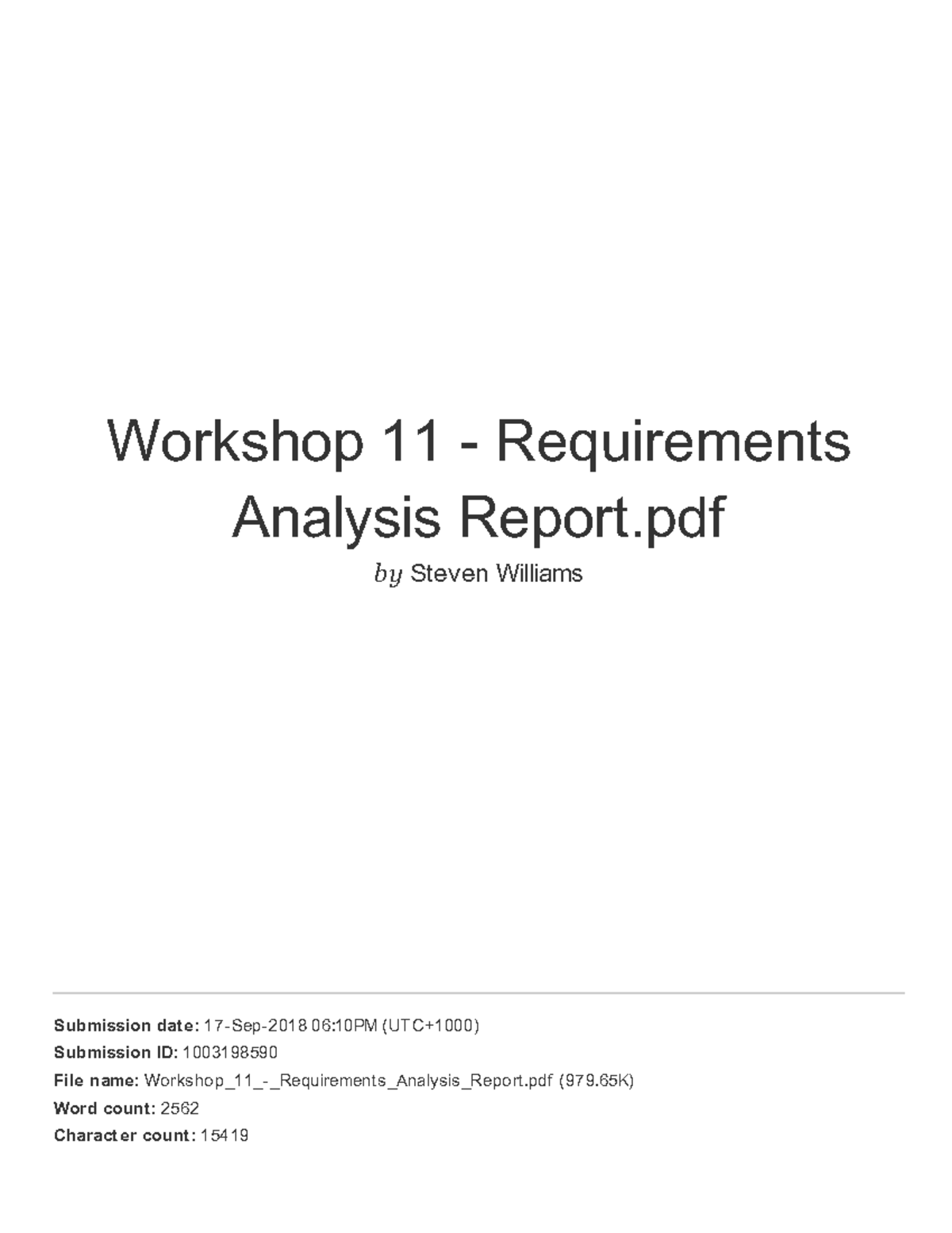 Workshop 11 Requirements Analysis Report 1 - Workshop 11 - Requirements ...