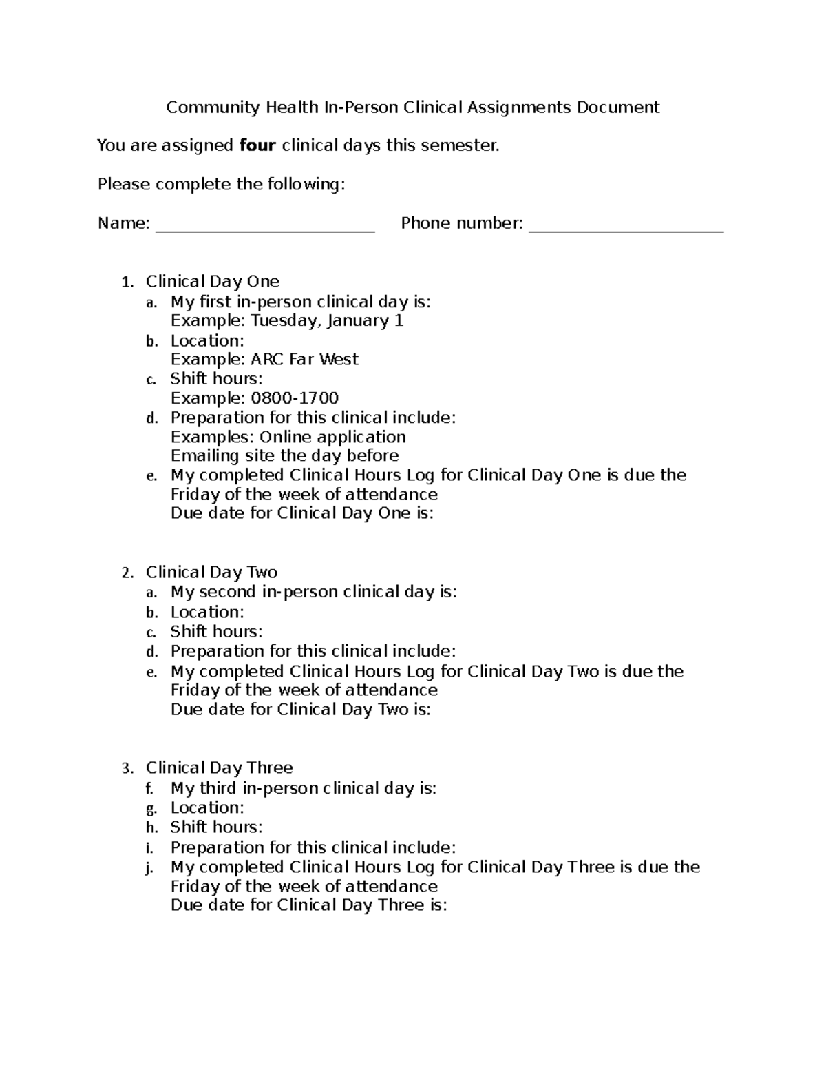 Community Health In Person Clinical Assignment copy - Community Health ...