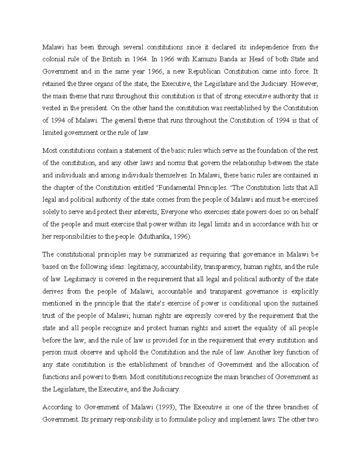 Fundamental Values of the Constitution of Malawi-1 - Malawi has been ...