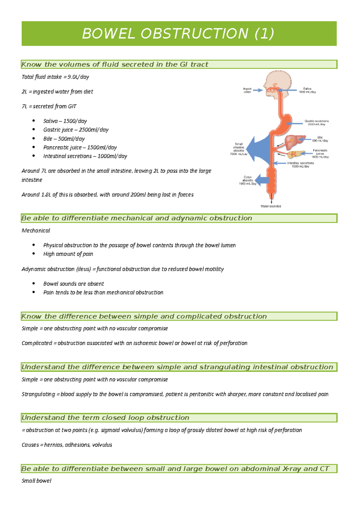 Bowel obstruction - Summary Medicine - BOWEL OBSTRUCTION (1) Know the ...