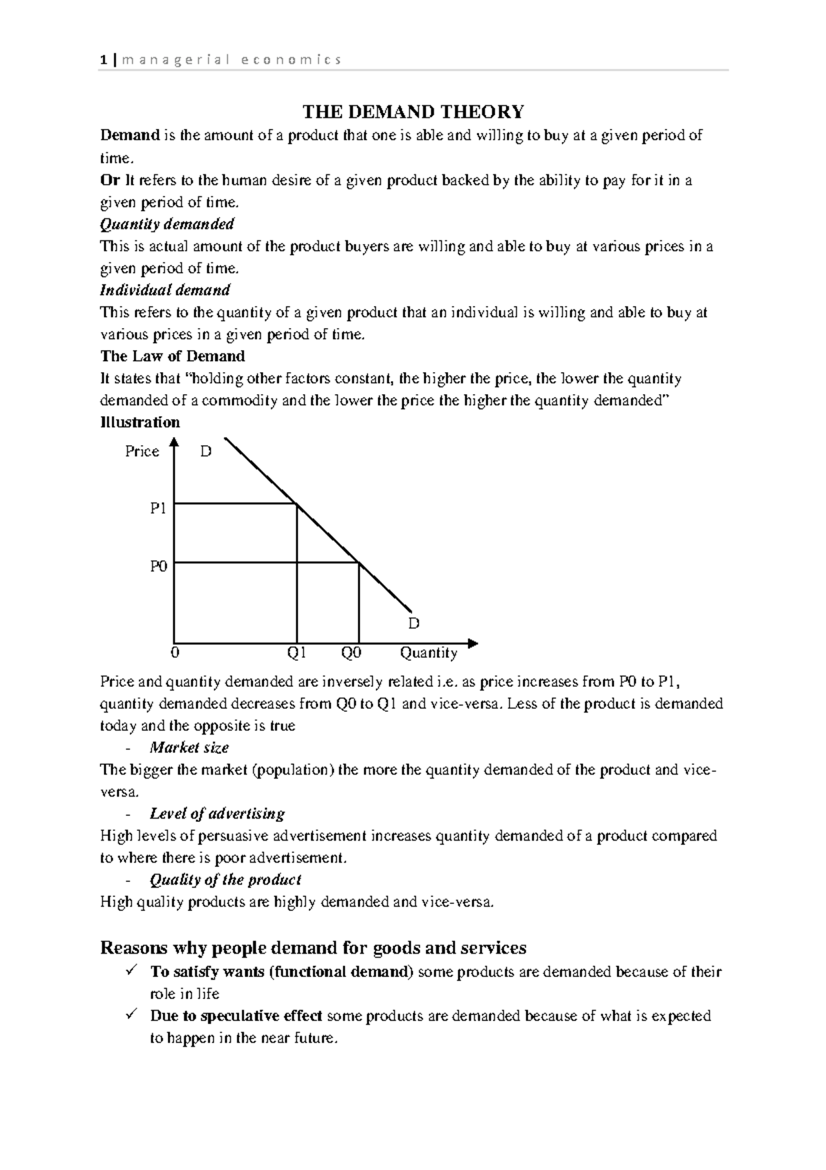 Demand Function managerial econ - THE DEMAND THEORY Demand is the ...