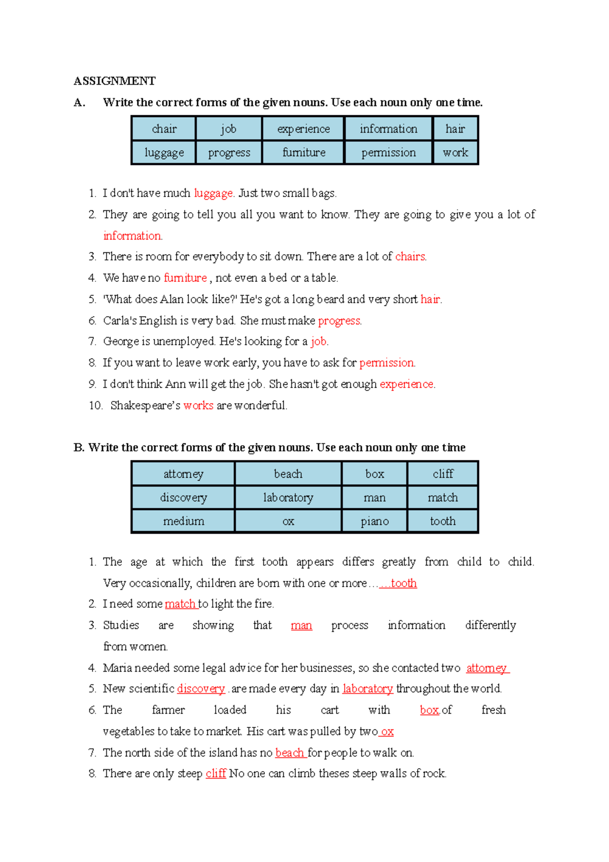 Assignment Modul II English I - ASSIGNMENT A. Write the correct forms ...