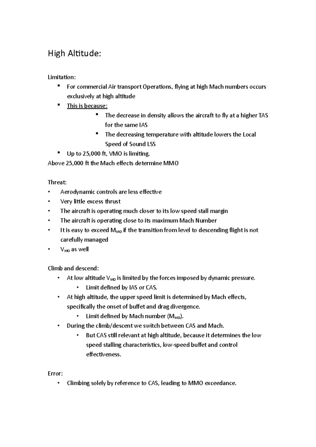 High Altitude - Notes for the subject - High Altitude: Limitation: For ...