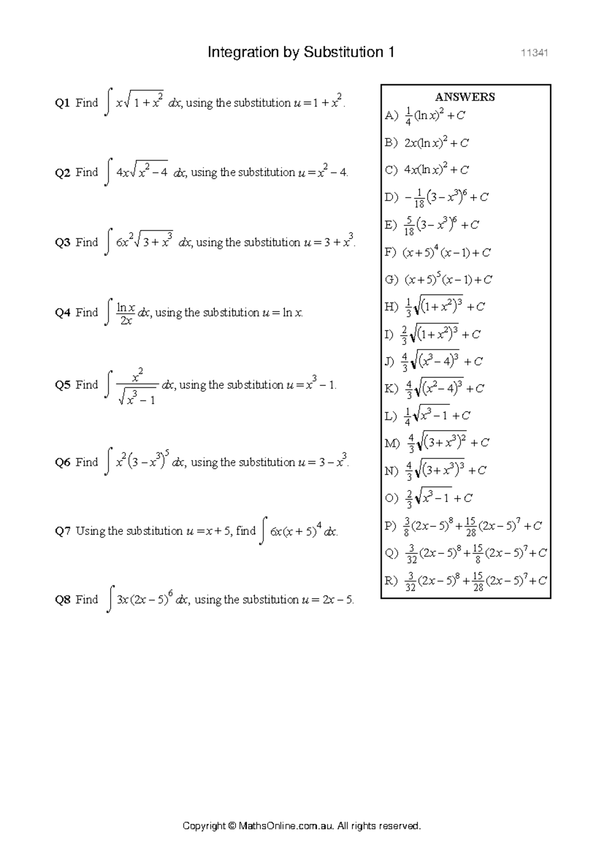 Integration by Substitution Revision Questions - IB Mathematics ...