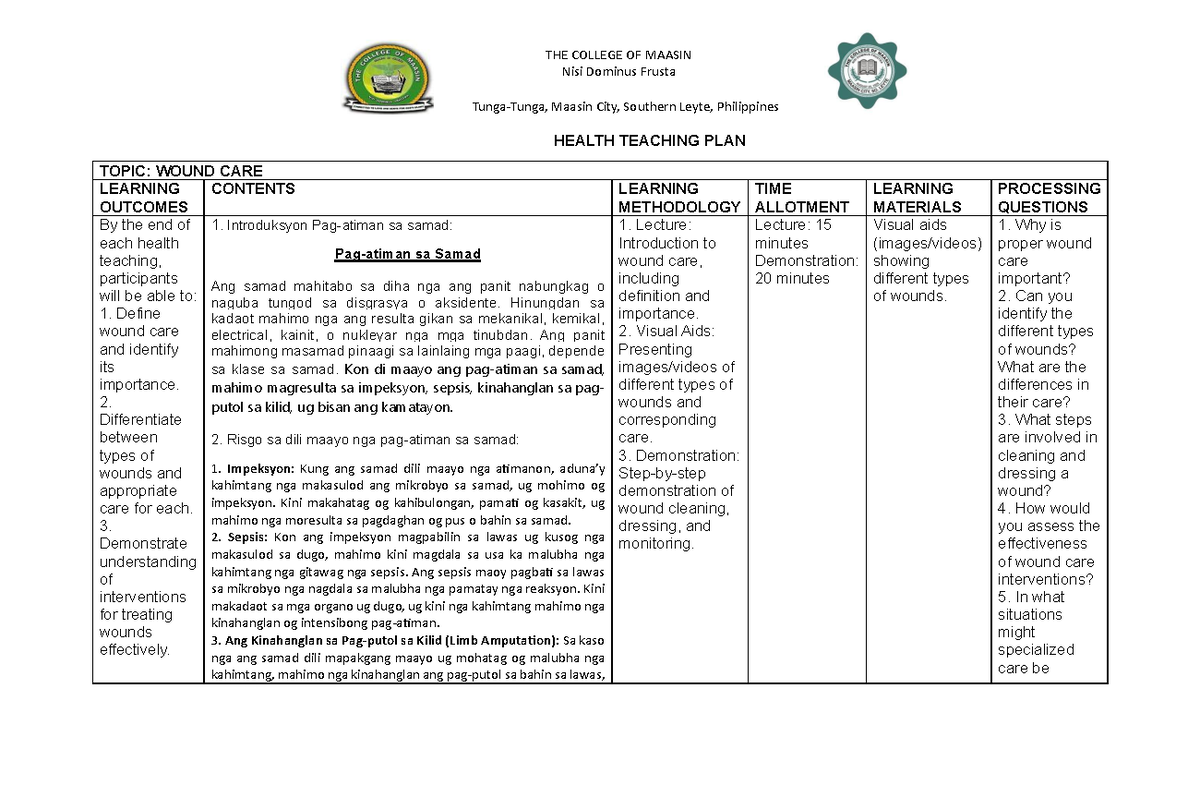 Health- Teaching-PLAN- Wound-CARE- Surgical-OPD - Nisi Dominus Frusta ...