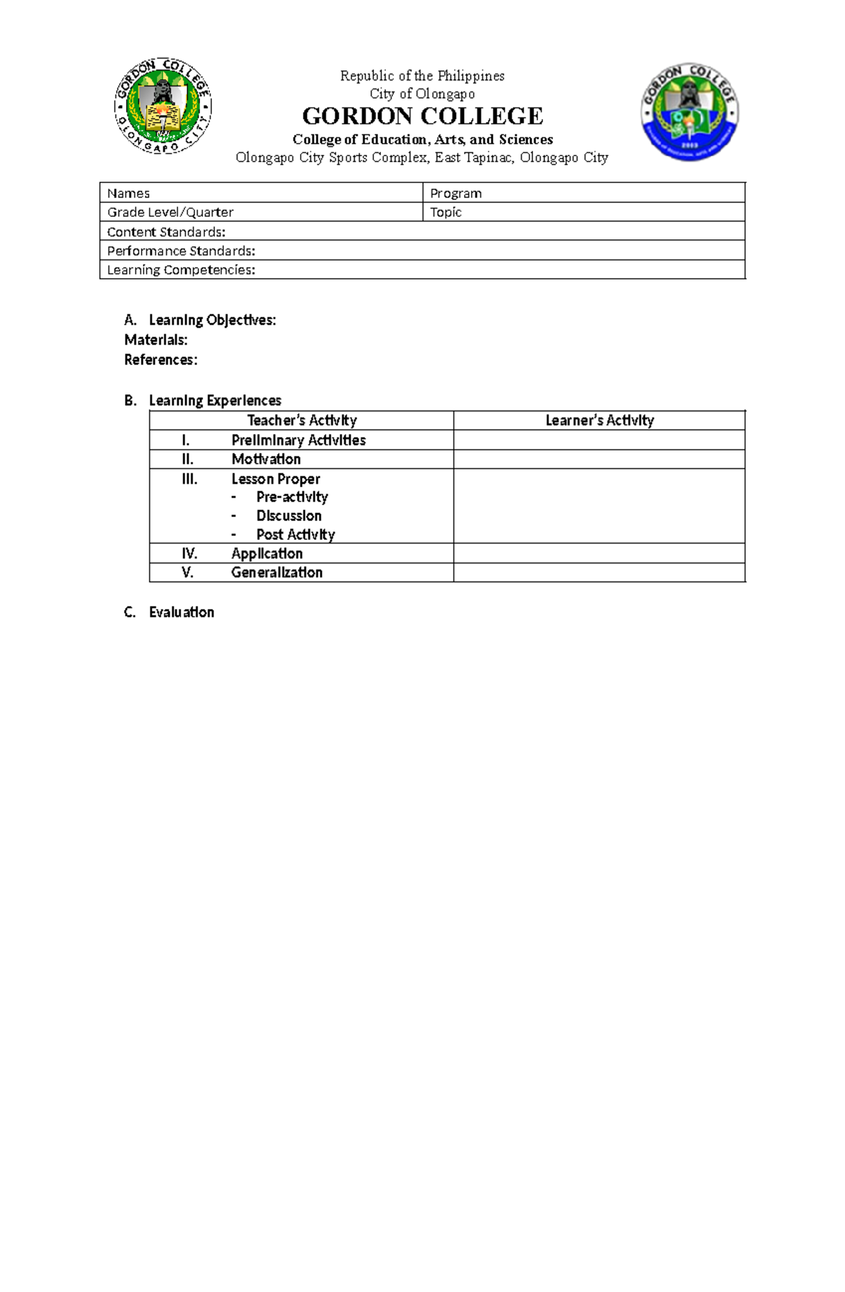 LP-Format - lp format - Republic of the Philippines City of Olongapo ...