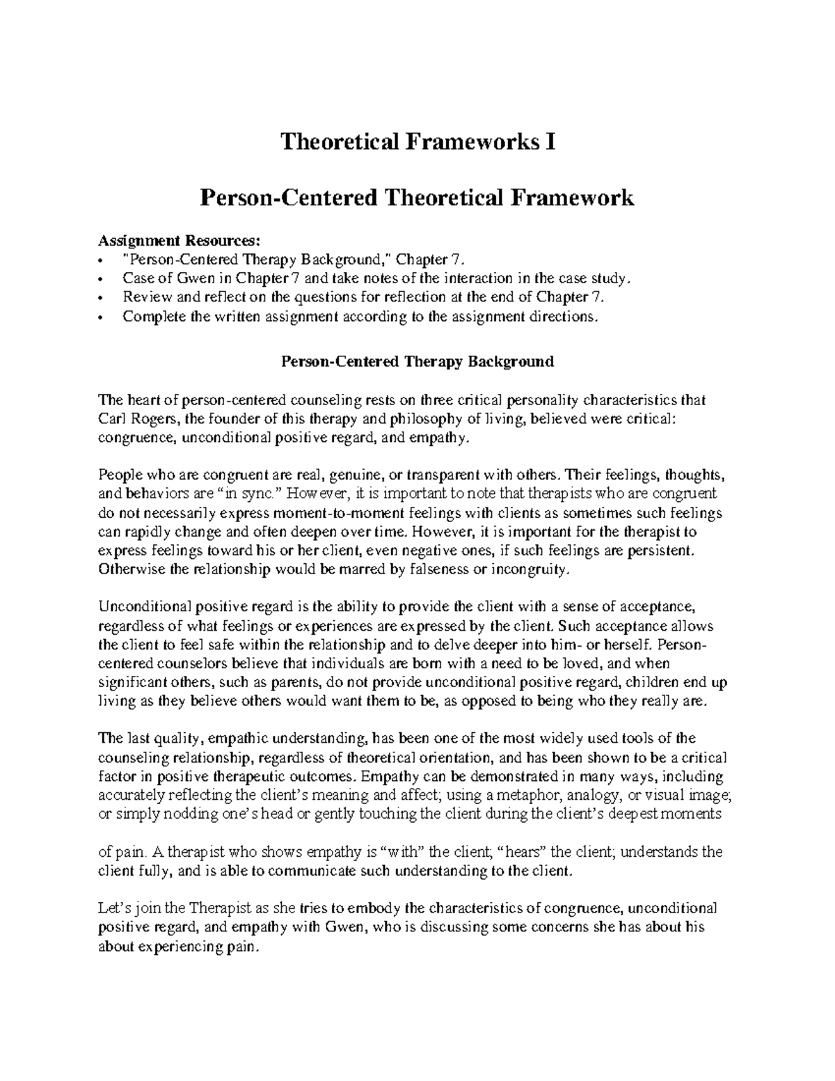 PCN107 - N/A - Theoretical Frameworks I Person-Centered Theoretical ...
