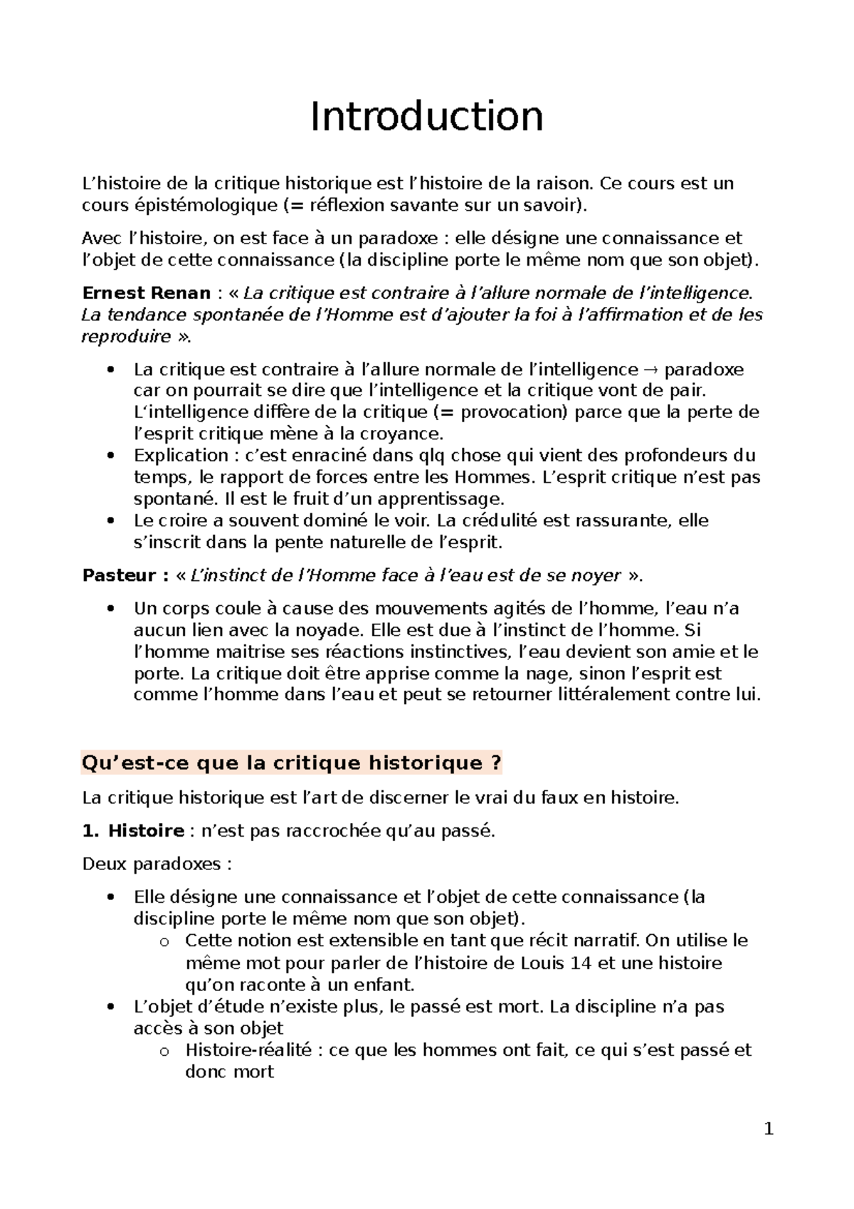 Critique historique - synthèse - Introduction L’histoire de la critique ...