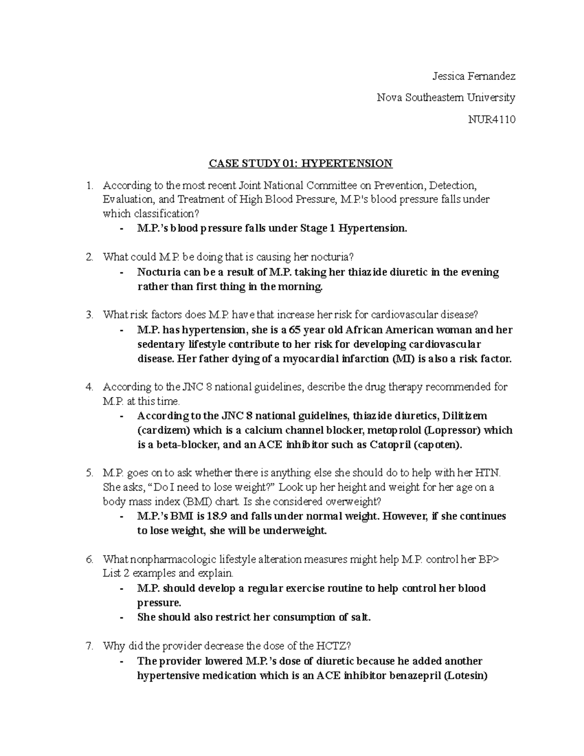 Case Study 1 - Jessica Fernandez Nova Southeastern University NUR CASE ...
