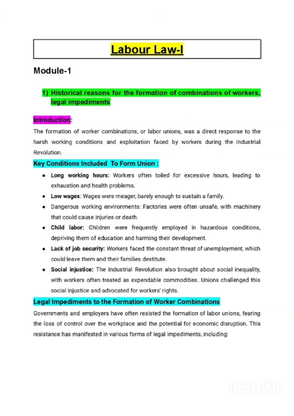 Labour Law 1, Module 1 - Summary Bachelor of Legal Science and Law ...