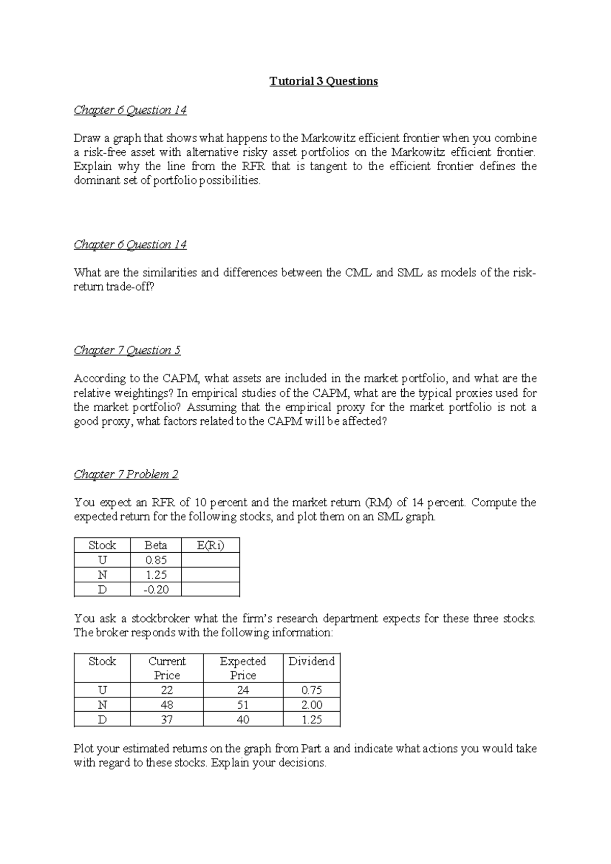 Tutorial 3 Questions Tutorial 3 Questions Chapter 6 Question 14 Draw A Graph That Shows What