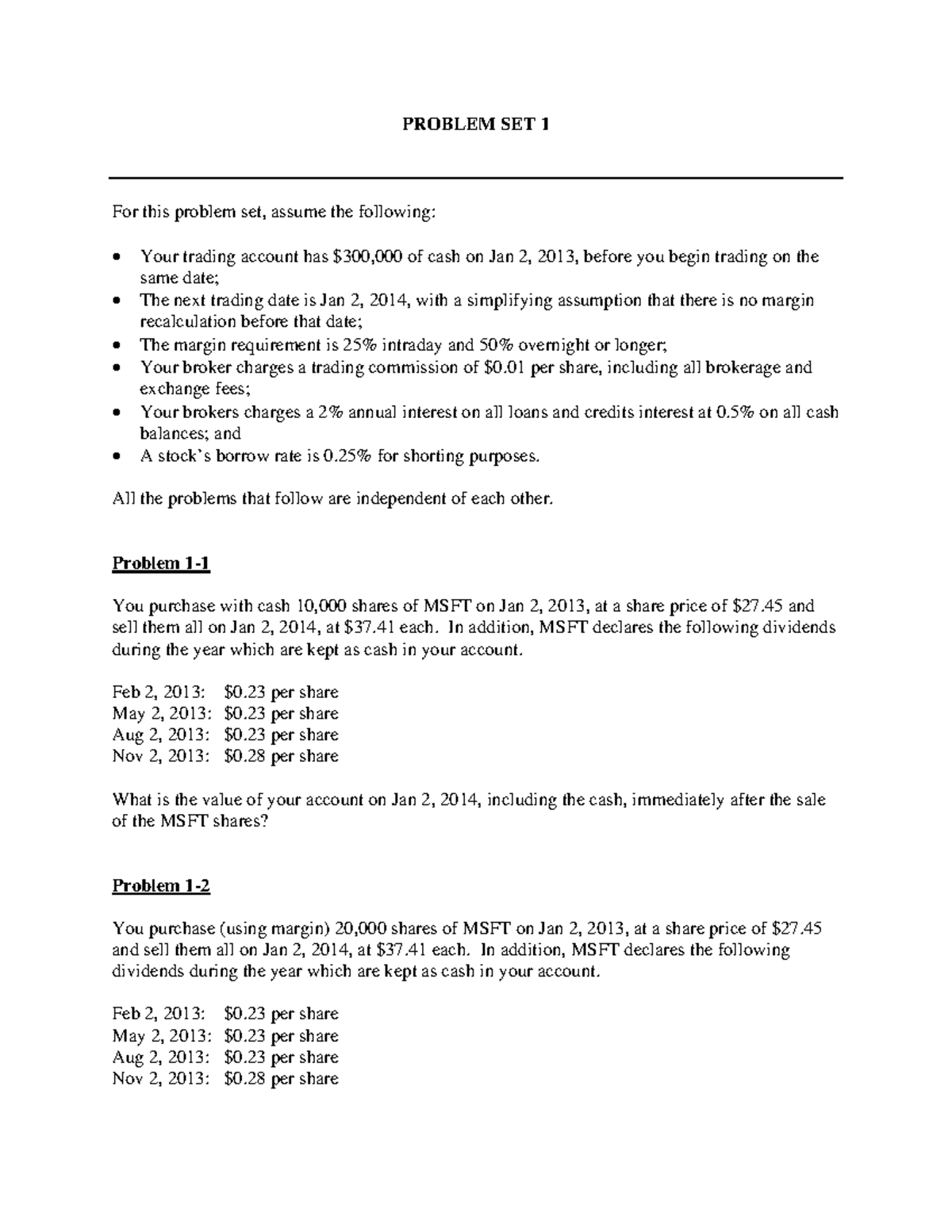 Problem Set 1 - practice questions for tests - PROBLEM SET 1 For this ...
