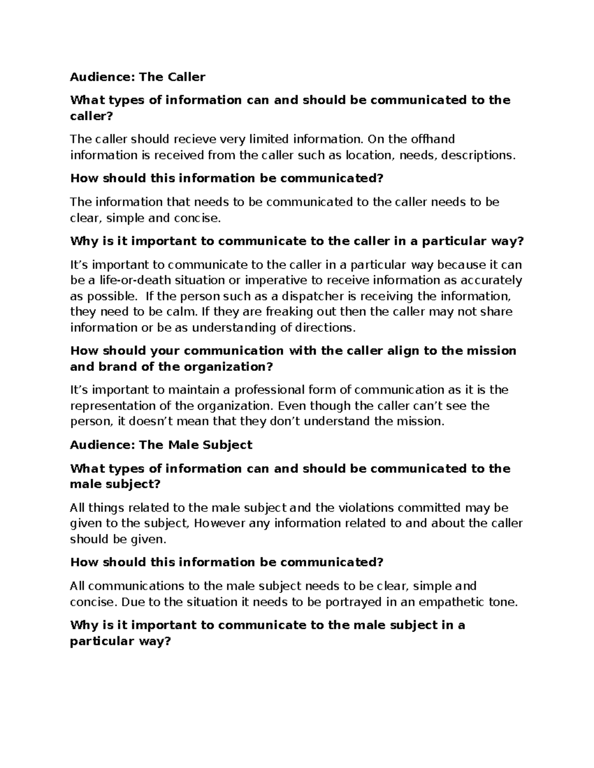 7-2 Project Two - complete - Audience: The Caller What types of ...