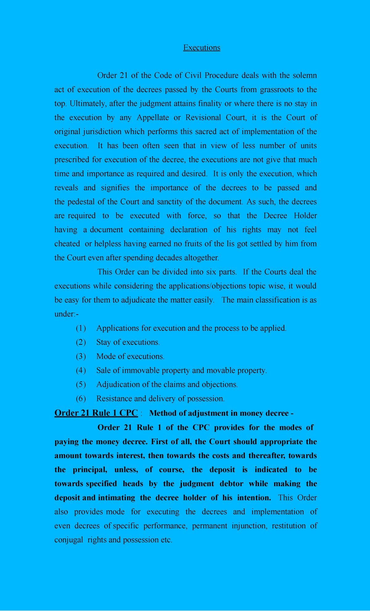 Executions; - 1 Executions Order 21 of the Code of Civil Procedure deals with the solemn act of ...