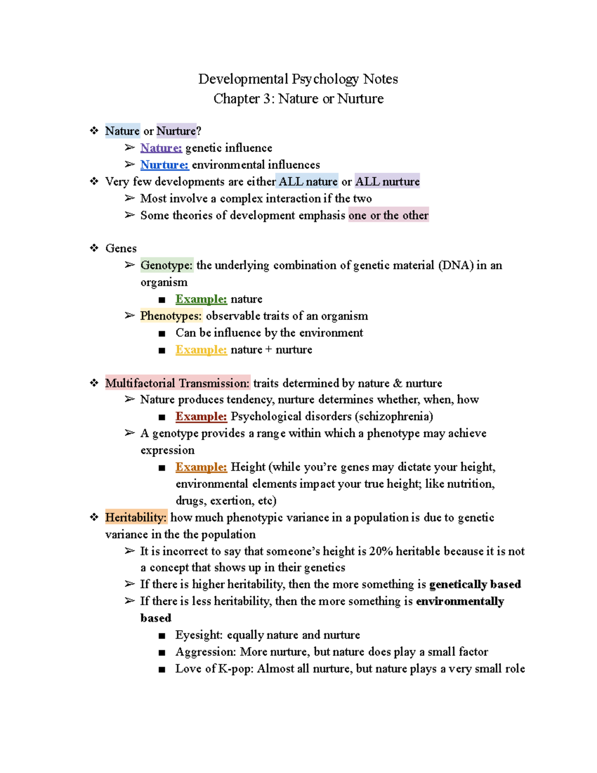 Developmental Psychology: Nature VS Nurture Notes - Developmental ...