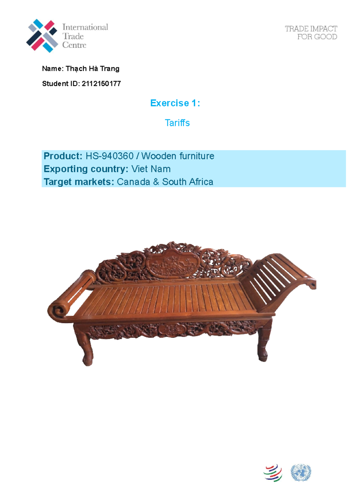 Tariff exercise - Name: Thạch Hà Trang Student ID: 2112150177 Exercise ...