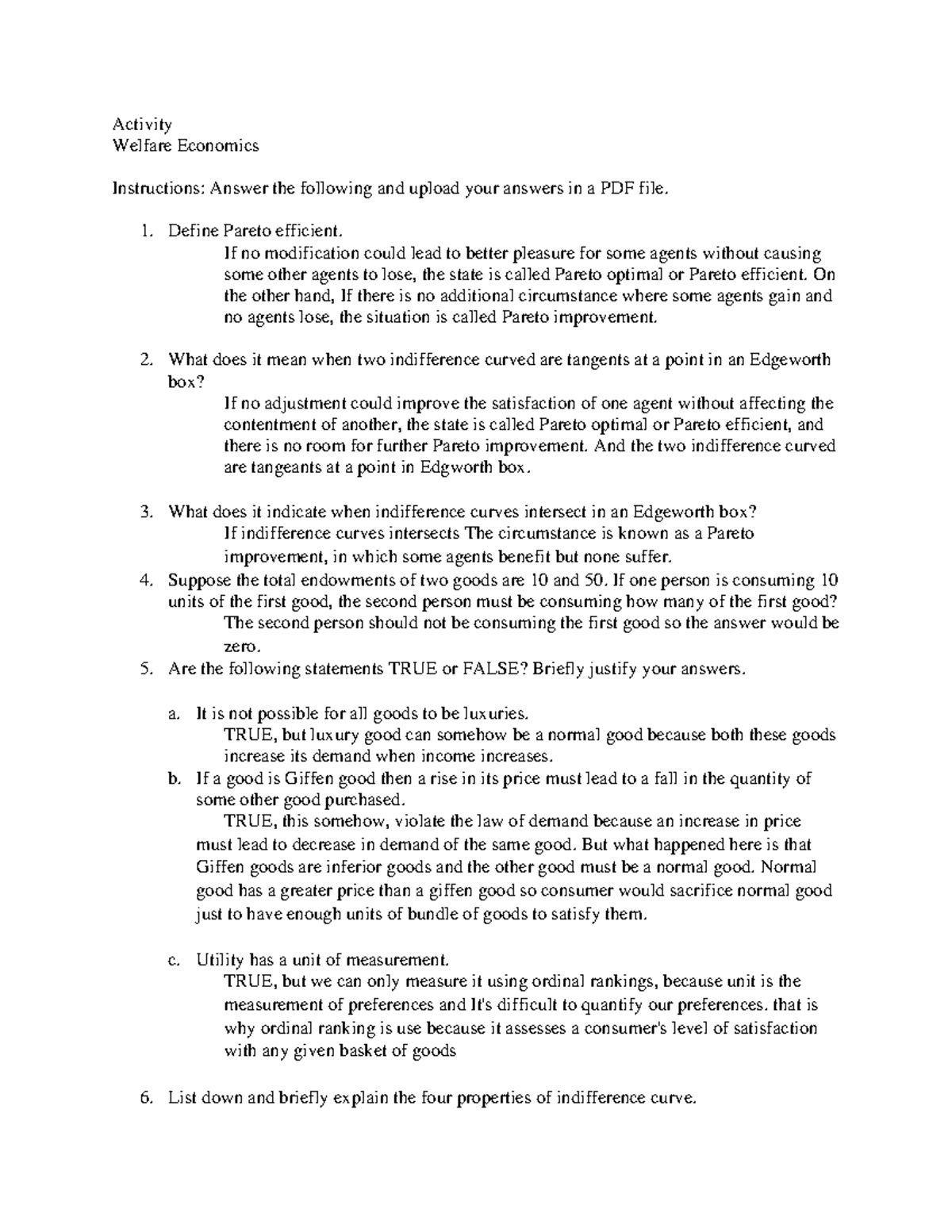 Welfare Economics lecture notes - Activity Welfare Economics ...