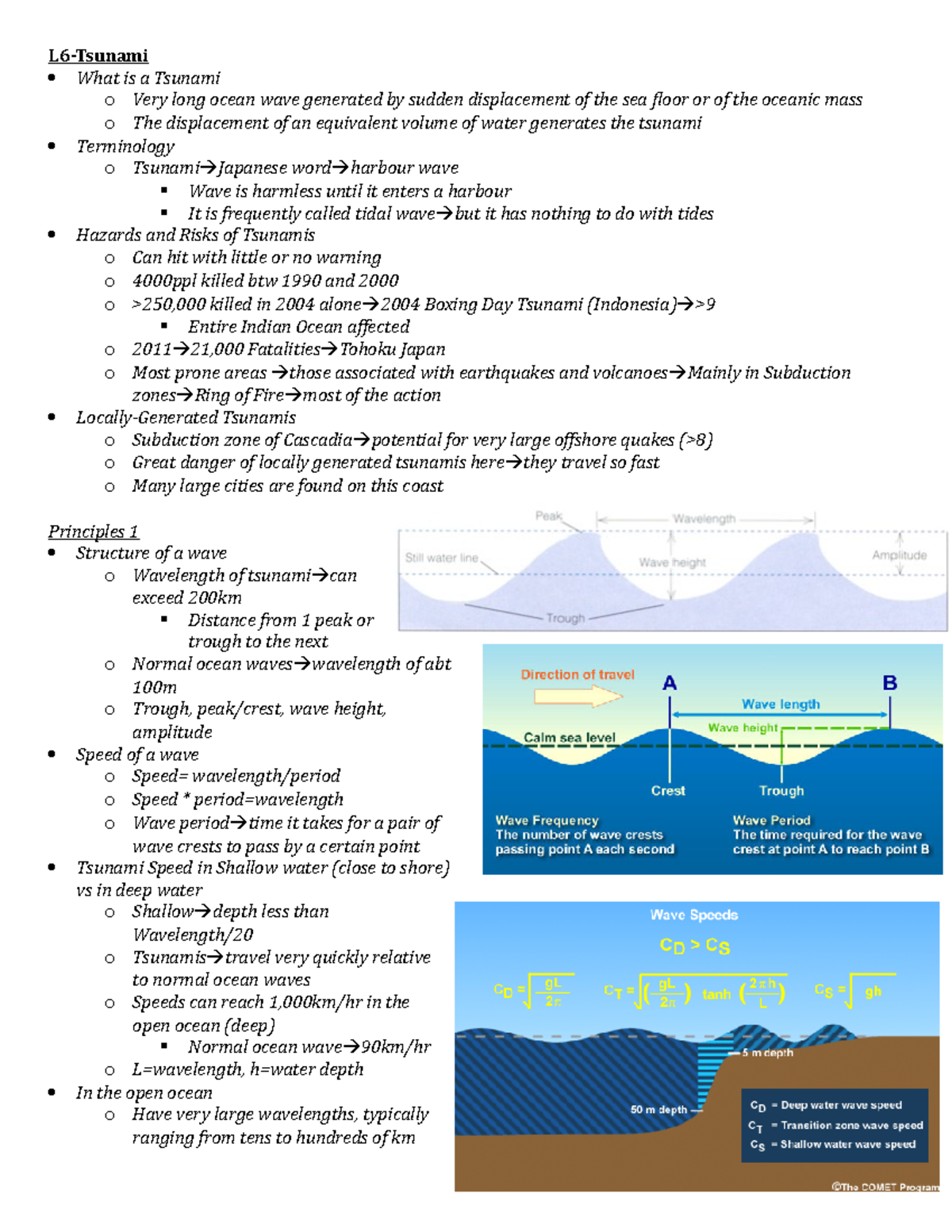 6-Tsunami - Lecture notes 6 - L6-Tsunami What is a Tsunami o Very long ...