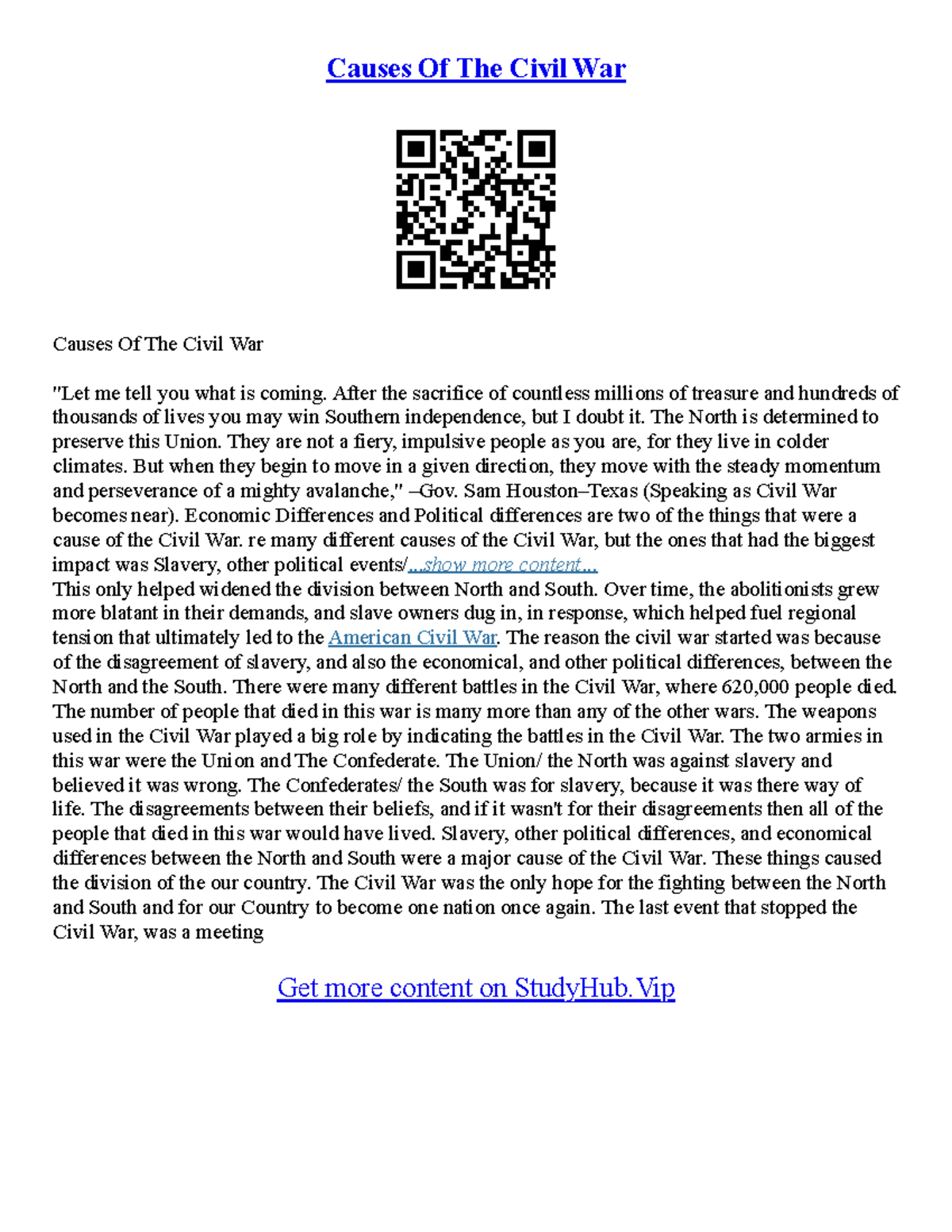 Causes Of Civil War Essay - Causes Of The Civil War Causes Of The Civil ...