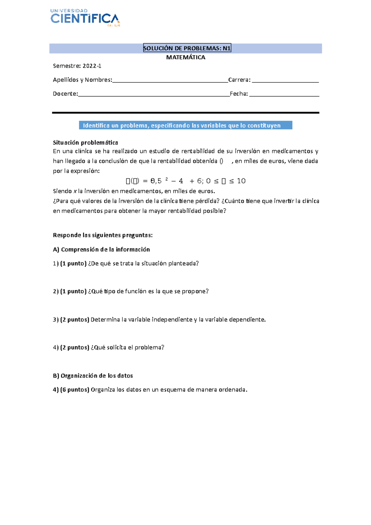 Evaluación Matemática Solución DE Problemas N1 - SOLUCIÓN DE PROBLEMAS ...