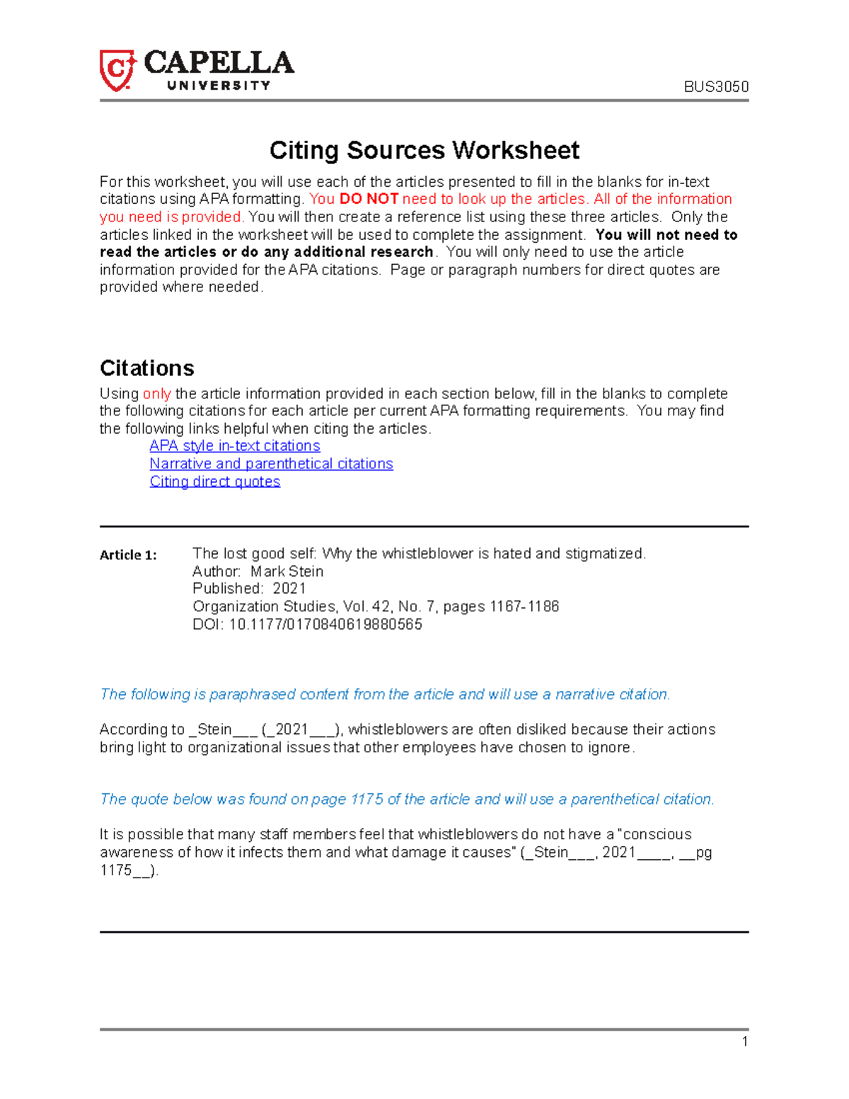 Week 2 Assigment - sample paper - BUS Citing Sources Worksheet For this ...