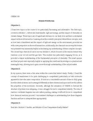 CHEM 108 Weekly Reflection 4 - Anonymous CHEM 108 Prof. L 8 April 2023 ...