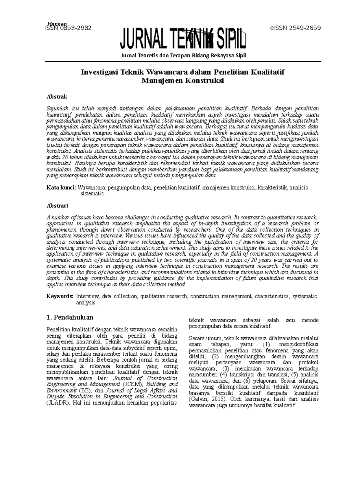 Journal Teknik - ISSN 0853-2982 eISSN 2549- Jurnal Teoretis dan Terapan ...