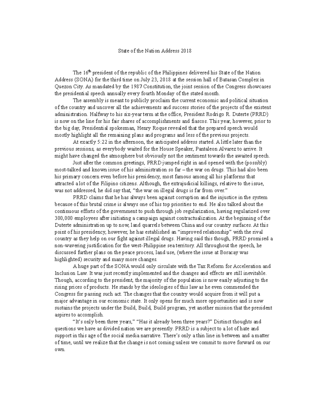 State of the Nation Address 2018 - As mandated by the 1987 Constitution ...