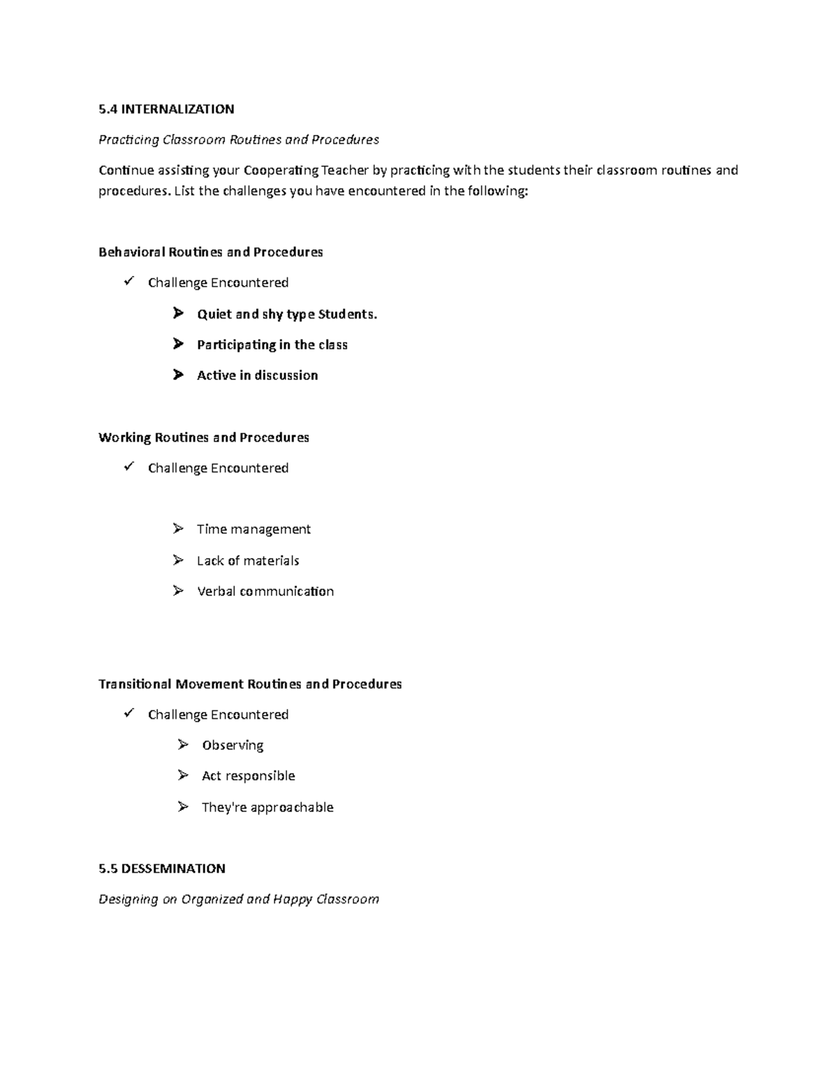Module 1 Learning Experience 5 - 5 INTERNALIZATION Practicing Classroom ...