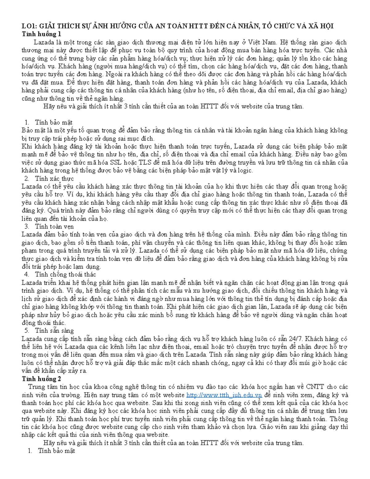 GK ATTT - Giữa kỳ - LO1: GIẢI THÍCH SỰ ẢNH HƯỞNG CỦA AN TOÀN HTTT ĐẾN CÁ NHÂN, TỔ CHỨC VÀ XÃ HỘI ...