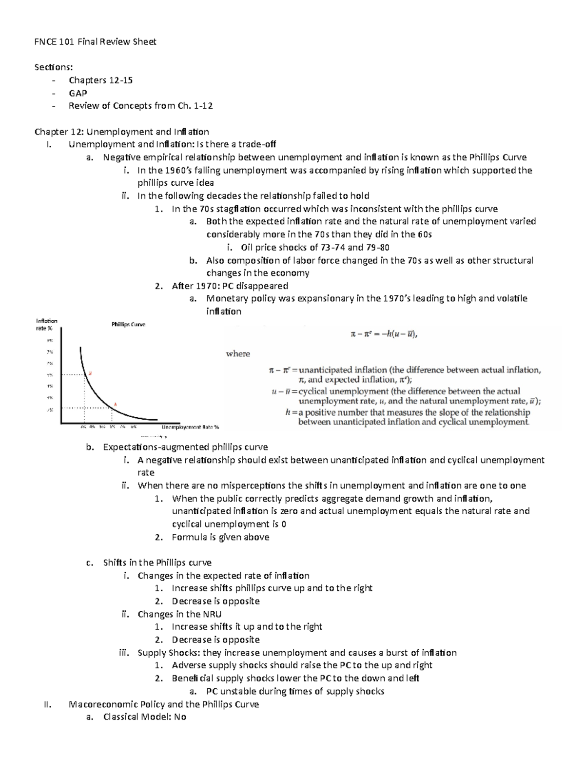 Fnce 101 study guide - FNCE 101 Final Review Sheet Sections: - Chapters ...