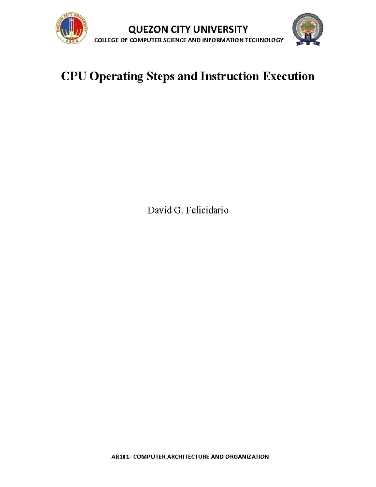 CPU Operating Steps and Instruction Execution Notes - AR101 - COLLEGE ...