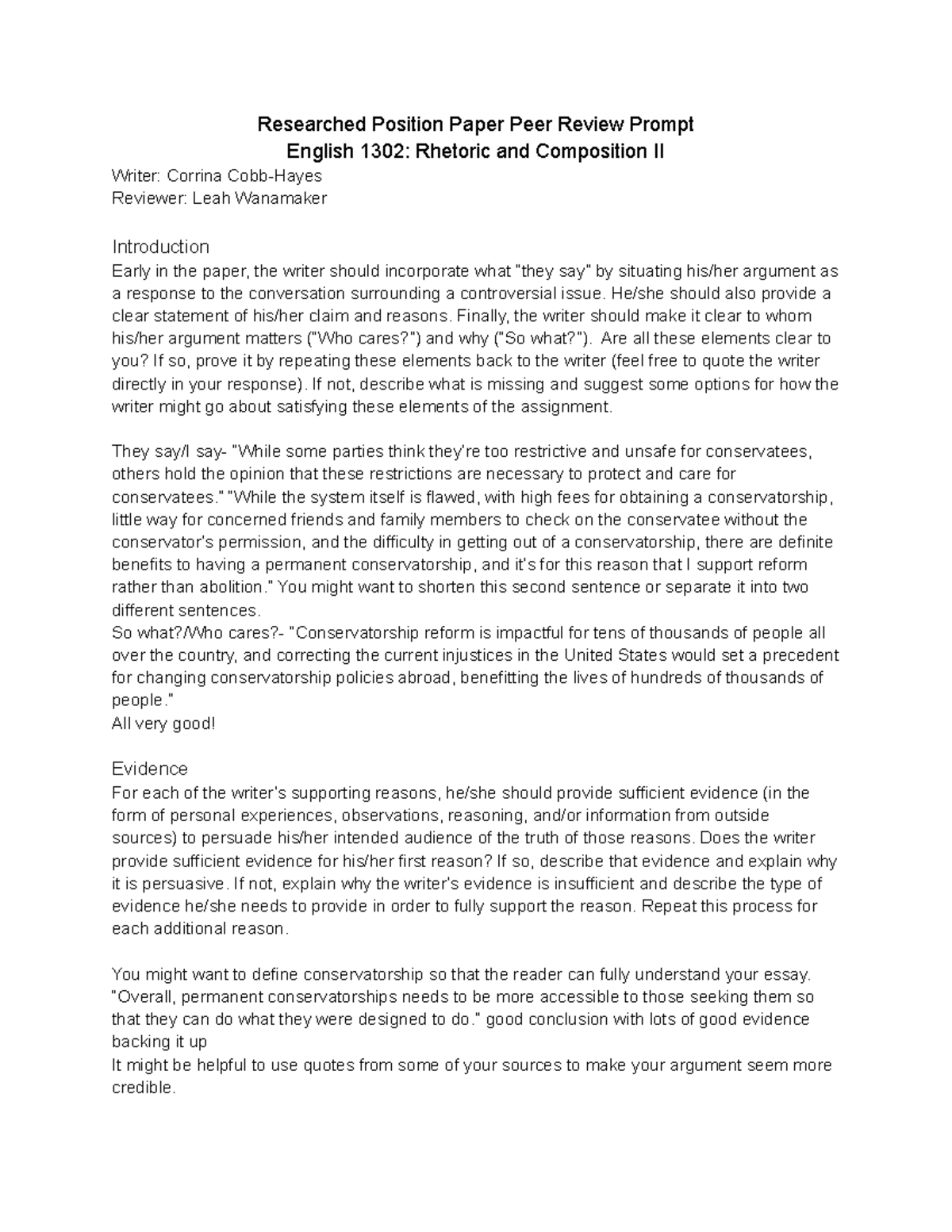 RPP peer review - Researched Position Paper Peer Review Prompt English ...