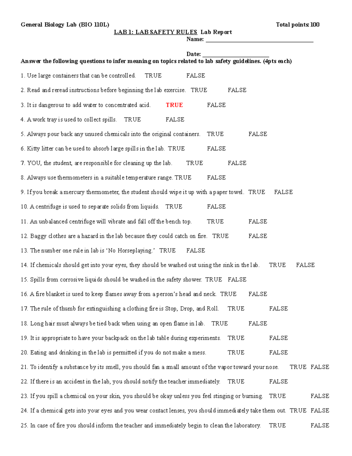 Lab Report 1 Lab Safety - notes - General Biology Lab (BIO 110L) Total ...