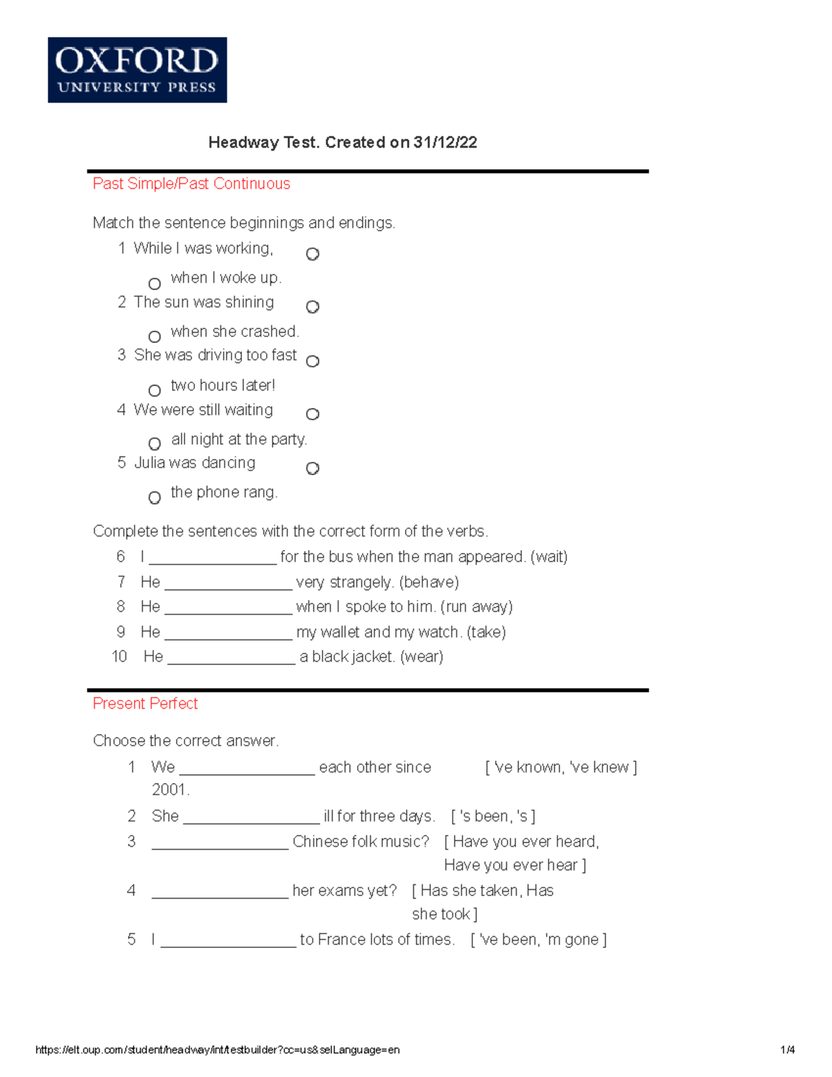 Test Builder Headway Student's Site Oxford University Press - Headway ...