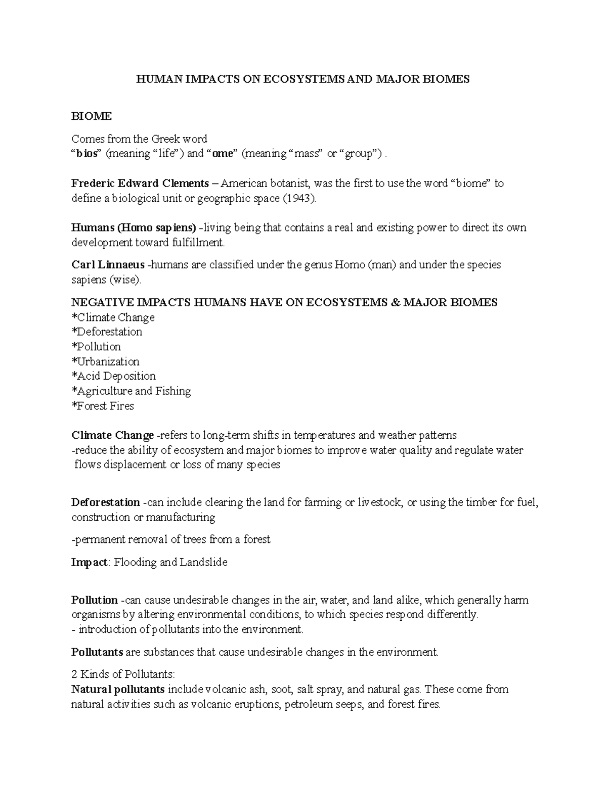 Environmental Science- Human Impacts ON Ecosystems AND Major Biomes ...
