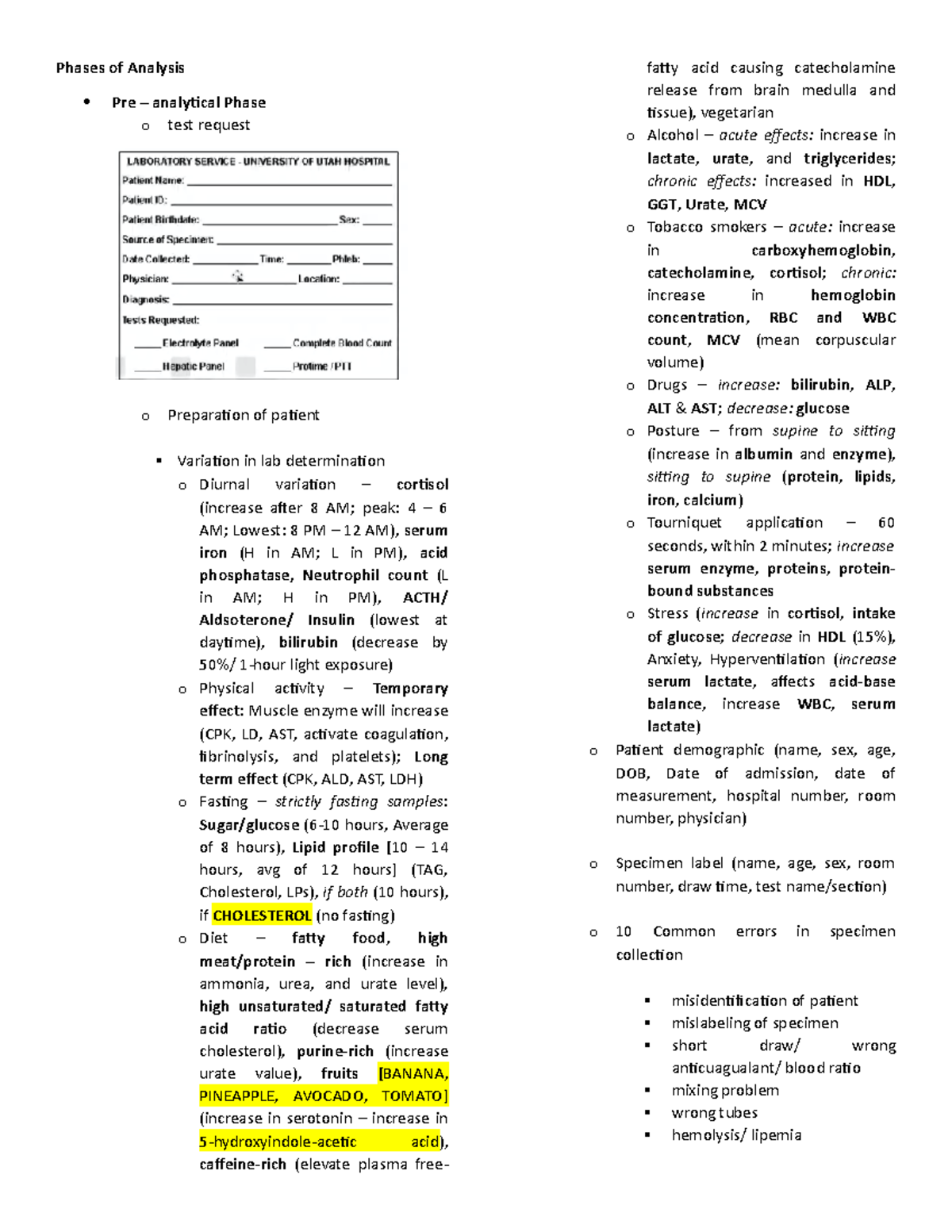 CC - Phases OF Analysis - Analytical, post-analytical, pre-analytical ...