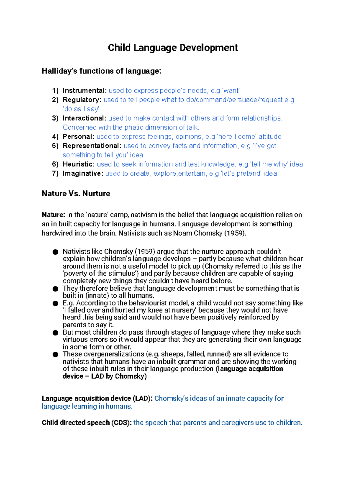 Child Language Development- revision - Child Language Development ...