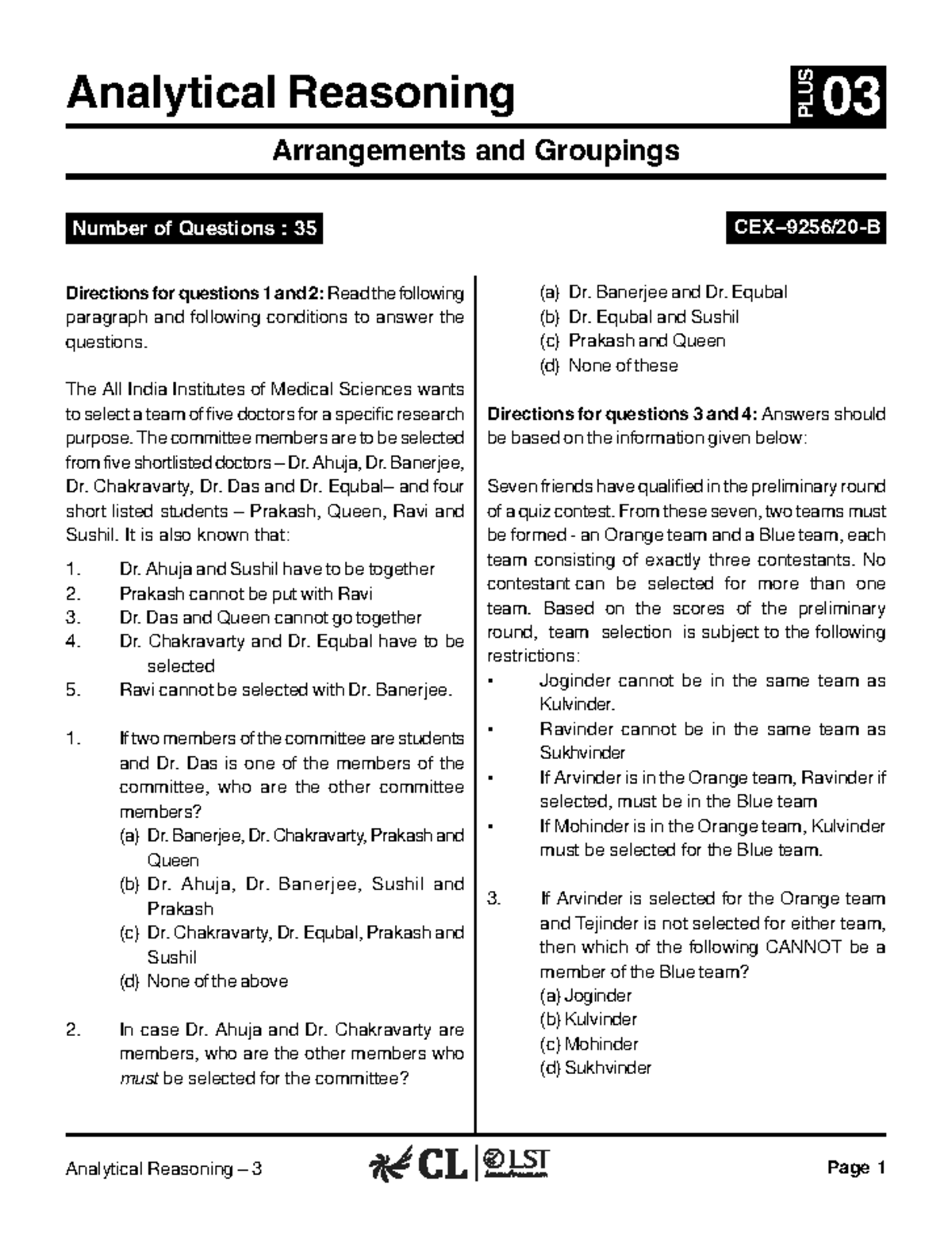 7227 Arrangementandgroupings-lst21 - Analytical Reasoning – 3 Page 1 ...