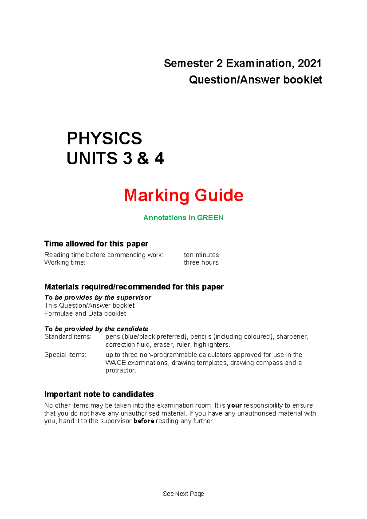 2021 physics semester 2 marking guide - ####### Semester 2 Examination ...