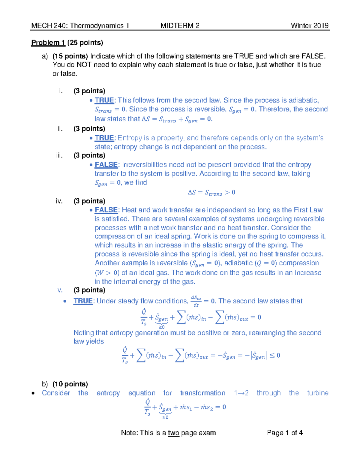 MECH240 Mid2 W2019 detailedsolutions v3 - Problem 1 ( 25 points) a) (15 points) Indicate which ...