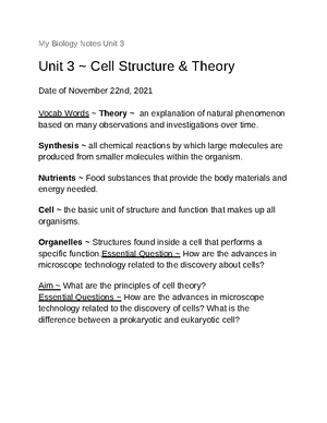 Biology Notes Unit 2 - Living Things... Reproduce Change Over Time ...